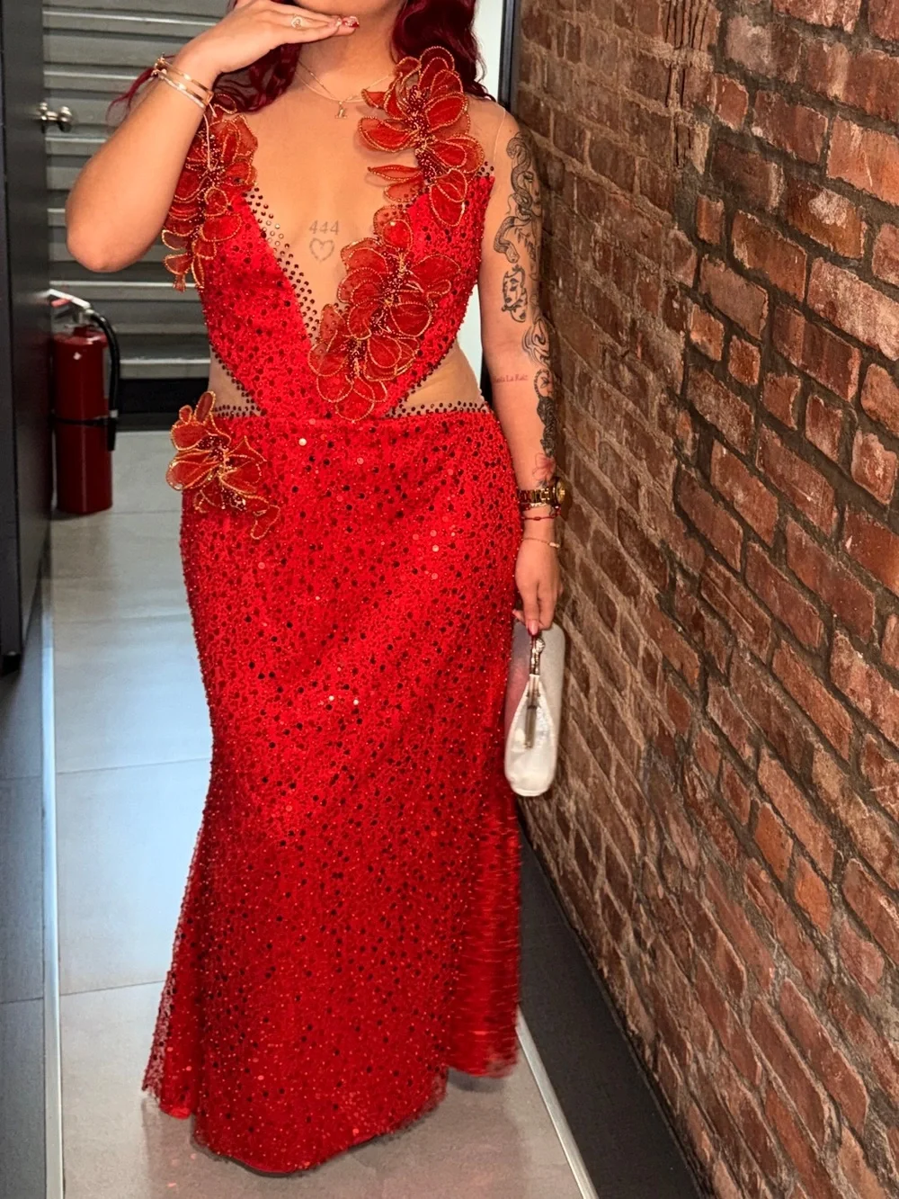 Dresses | Red Sequin Floral Applique Evening Gown | Poshmark